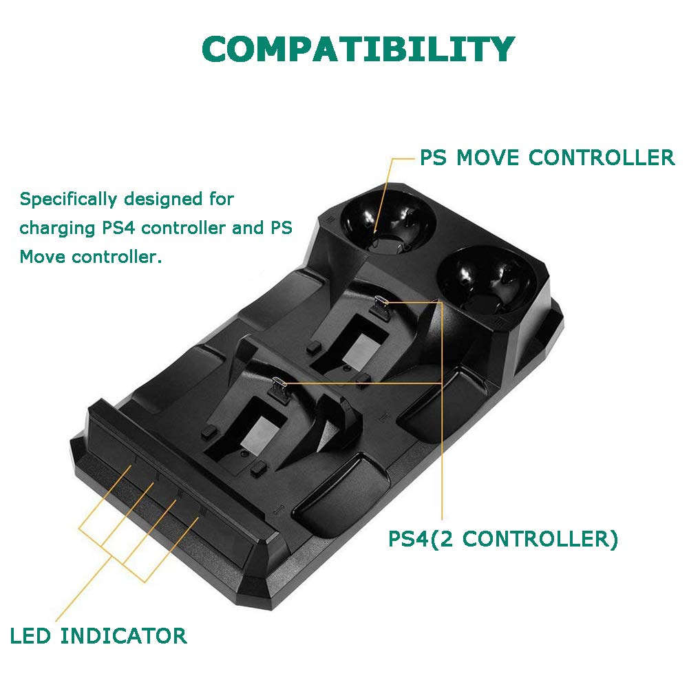Seetwo Charging Dock Station for PS4 PSVR Controller Charger for PS4 PS Move Motion, 4 in 1 Charging Dock Charger Stand Fast Charging with LED Indicator