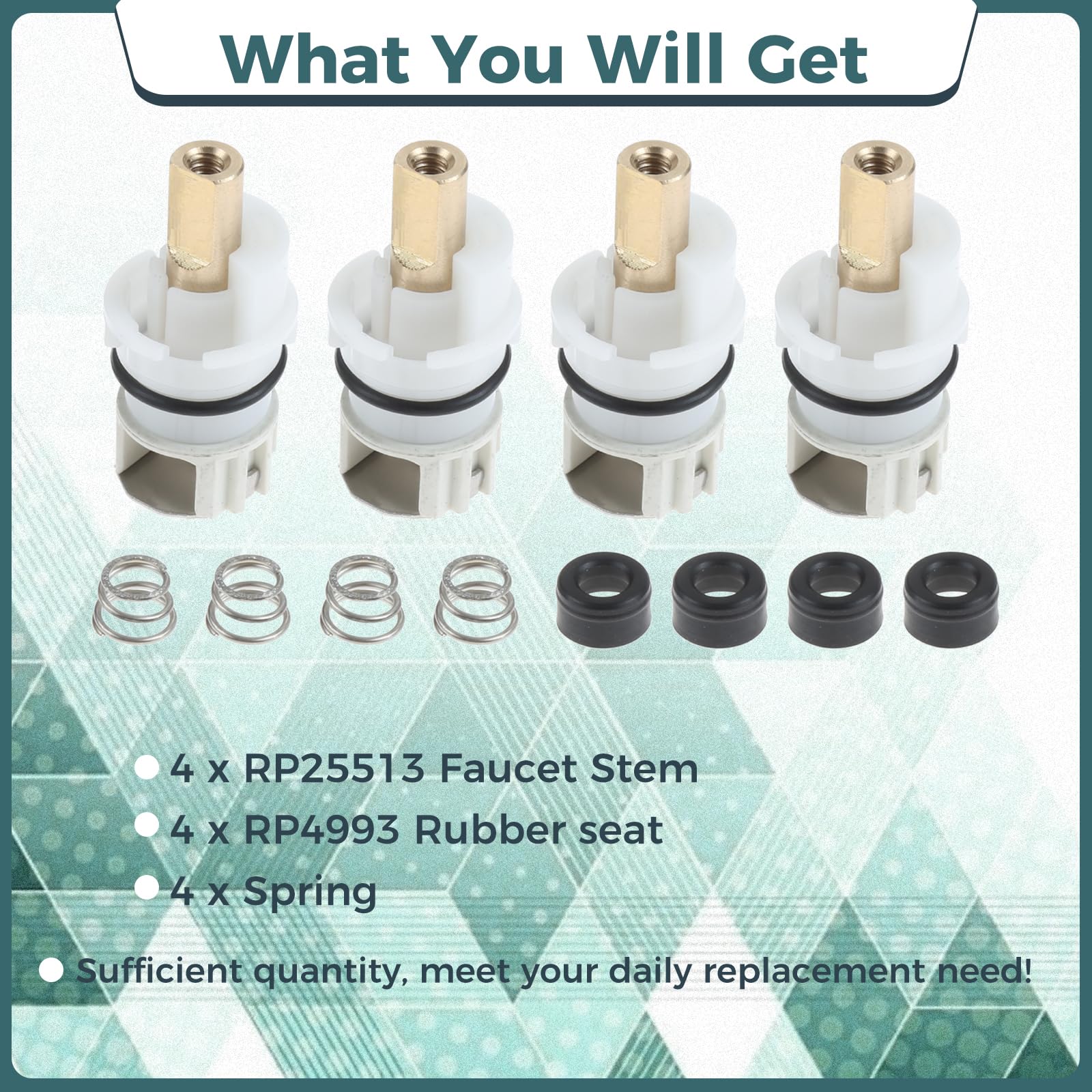 RP25513 Faucet Stem Assembly, Replacement Kit for Two Handle Faucet Repair Kit with RP4993 Seats and Springs, Cartridge for Kitchen Faucet Repair Kit, 4 Pack