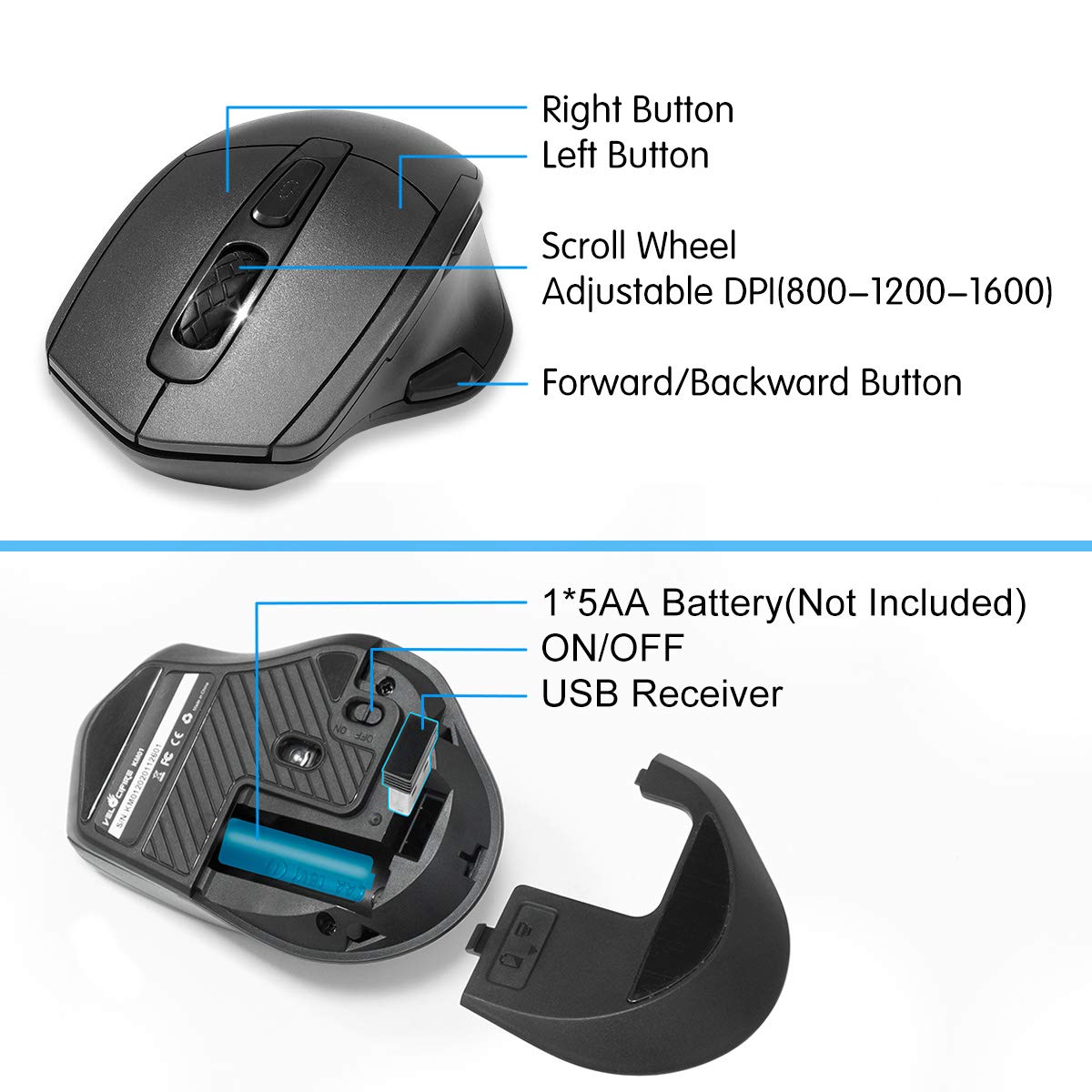 Wireless Keyboard and Mouse Combo, Velocifire KM01 87 Key Brown Switch Wireless Mechanical Keyboard with Ice Blue Backlit, Long Lasting Large Capacity Rechargeable Battery Small Keyboard