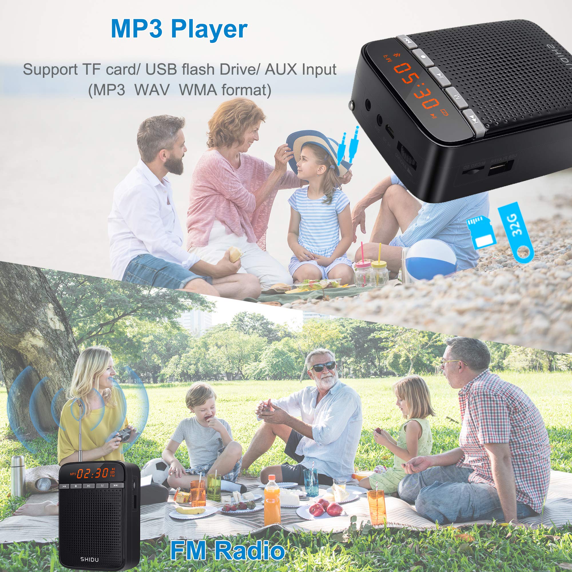 YUESUO Voice Amplifier for Teachers with Wired Microphone,Portable Rechargeable Speakers, Support Racording, AUX TF Card USB Flash Drive MP3 Player, Suit for Teachers, Tour Guide, Coaches
