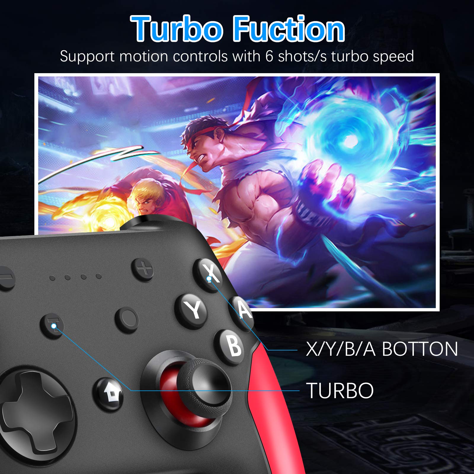 Wireless Pro Controller for Switch/Switch Lite Remote Pro Controller Gamepad Joystick with Dual Vibration, Gyro Axis, Adjustable Turbo and Motion Support Wake Up (Blue)