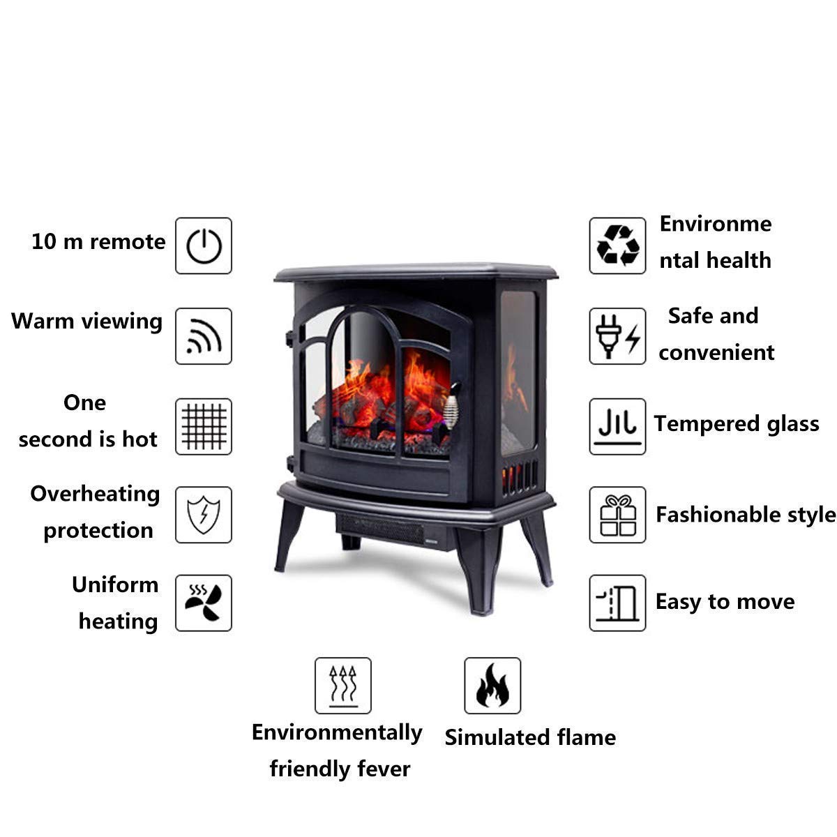 ROLTIN Electric Fire with Surround Mantelpiece Lights with Remote-Controlled Old Electric Fireplace Heater with Wood-Burned Led Light