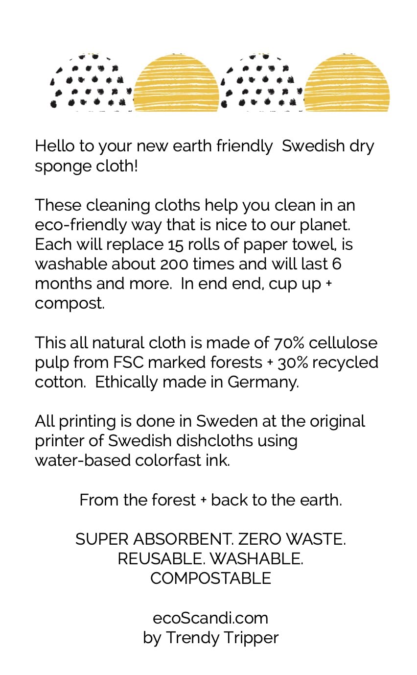 Trendy Tripper Swedish Dishcloths Reusable | Washable | Compostable | Made in Germany | Packaged USA | 6 Packs (6 DIFF Bright Colors)