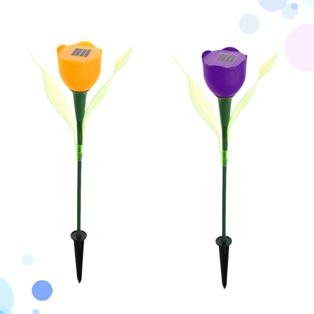 Uonlytech LED Decor 2pcs Solar Lamp Outdoor Solar Powered Lights Outdoor Ground Lights for Outside Flower Lawn Lamp Tulips Light Stakes Pathway Solar Lights Outdoor Light Led