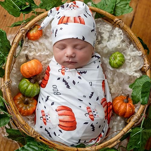 Terriboo Halloween Swaddle and Headband Beanie Sets Baby Receiving Blanket Newborn Wrap Sack (Halloween 1)