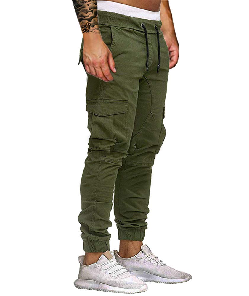 Uni Clau Mens Fashion Cargo Pants Athletic Joggers Pants Chino Trousers Sweatpants Black