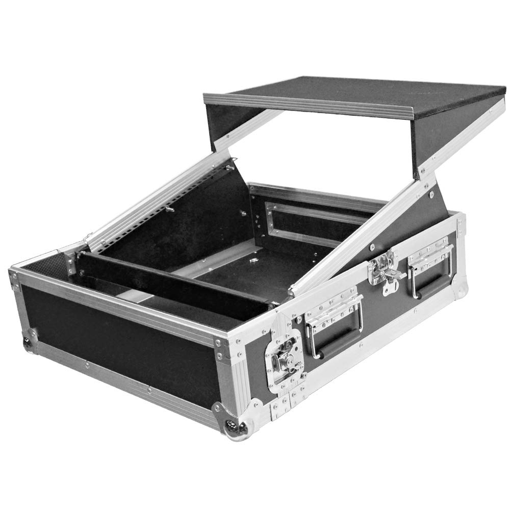 Seismic Audio - SATAC2x10 - Heavy Duty 2 Space ATA Rack Case with 10U DJ Mixer Top and Laptop Shelf - Pro Audio DJ Rack with Sliding Shelf