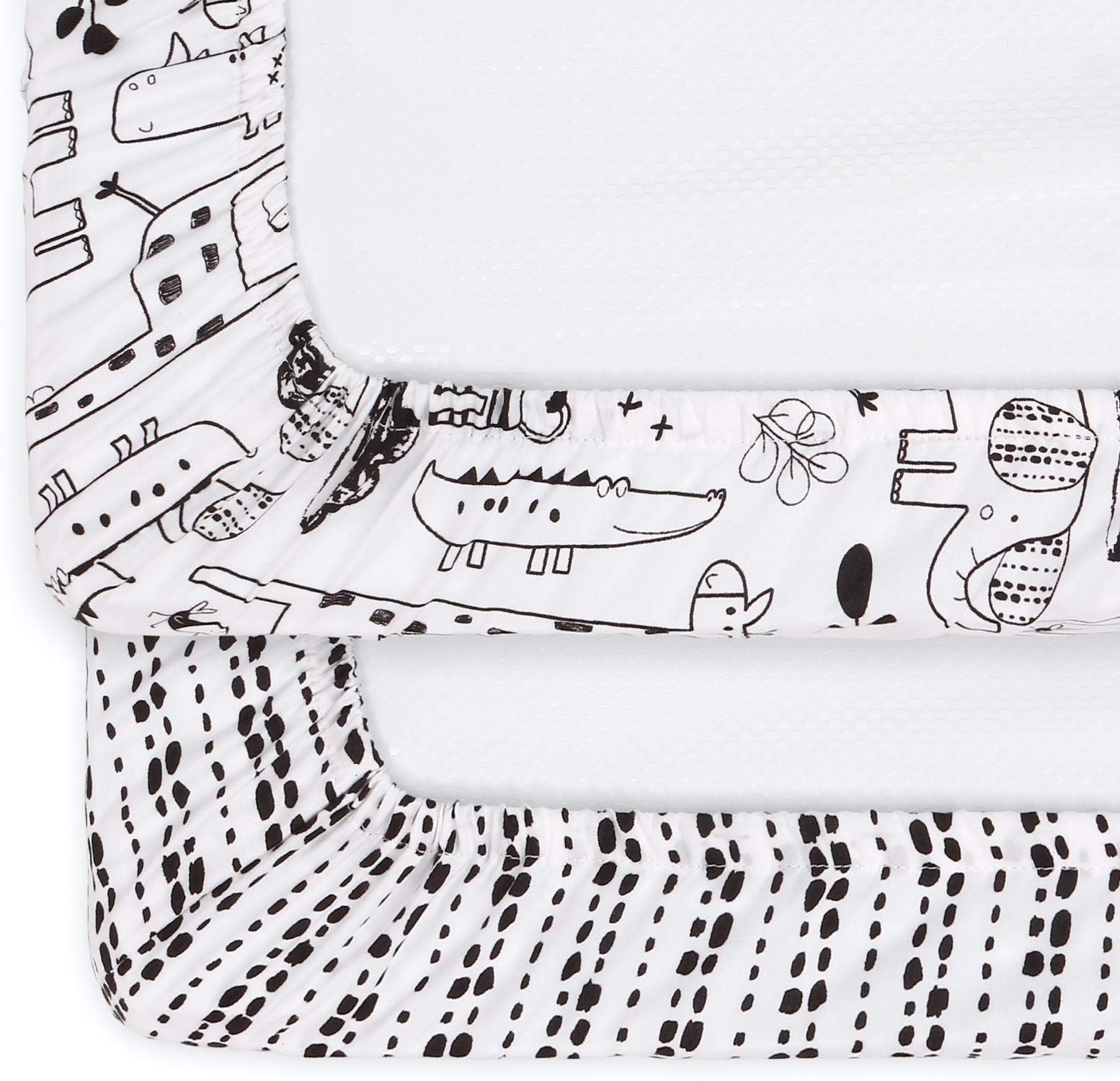 The Peanutshell Baby Changing Pad Covers for Boys or Girls | Black & White 2 Pack Set | Zoo Animals & Tribal Stripes