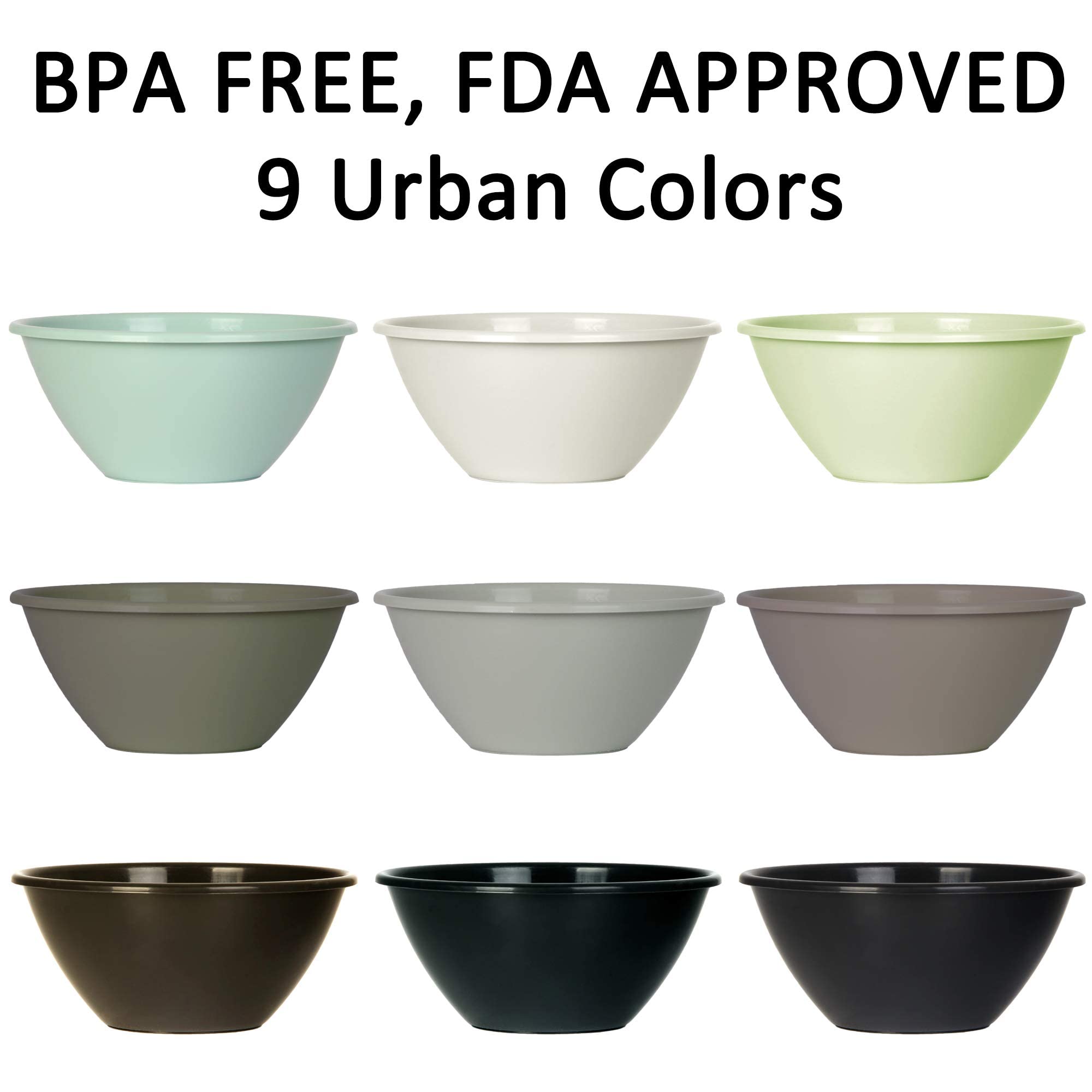 Youngever 32 ounce Plastic Bowls, Large Cereal Bowls, Large Soup Bowls, Set of 9 (9 Urban Colors)