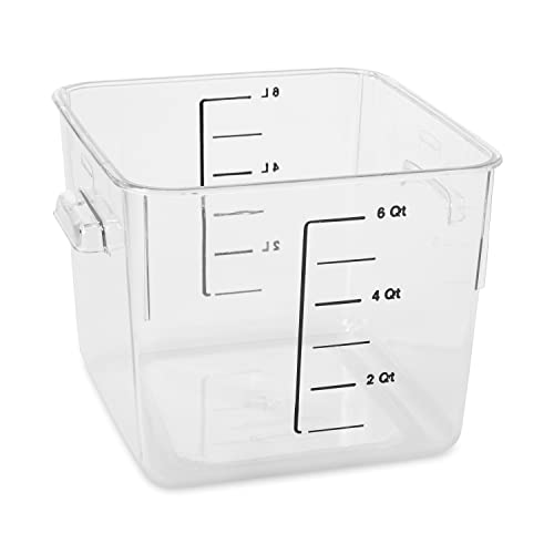 Rubbermaid Commercial Products Plastic Space Saving Square Food Storage Container For Kitchen/Sous Vide/Food Prep,Lids not included (Sold separately), 6 Quart, Clear (Fg630600Clr)