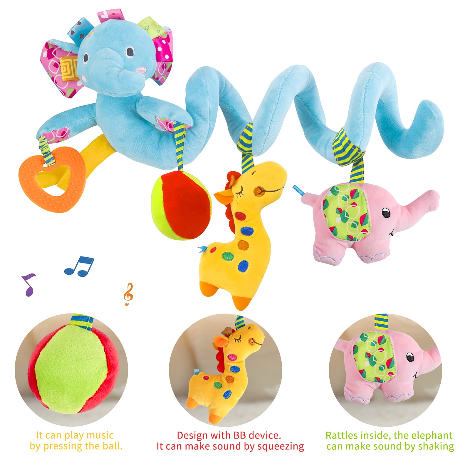 VX-star Baby Pram Crib Ornament Hangings Blue Cute Little Elephant Shape Design Spiral Plush Toys Stroller and Travel Activity Toy