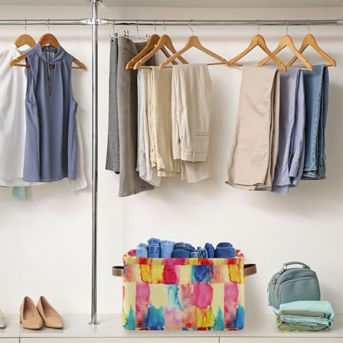 Watercolor Abstract Painting Storage Basket Bins Collapsible Toy Storage Bins with Handles Laundry Baskets for Playroom Living Bed Room Office Clothes Nursery,2 pcs