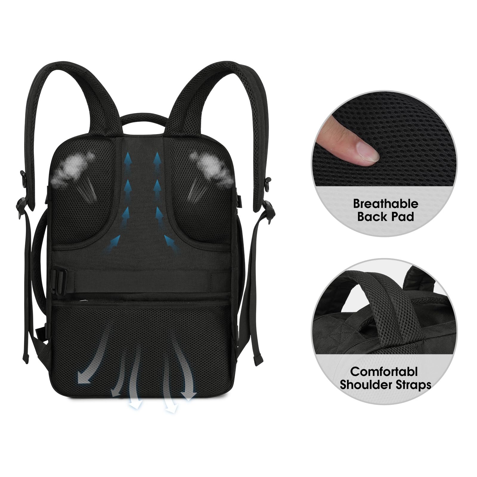 WANDF Travel Backpack For Spirit Airlines Personal Item Bag 18x14x8 with Wet Pocket, 17 Inch Laptop Backpack for Men Women(Black)