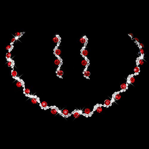 Unicra Bride Silver Necklace Earrings Set Crystal Bridal Wedding Jewelry Set Rhinestone Choker Necklace for Women and Brides