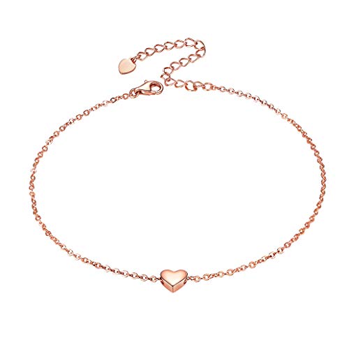 Silvora Ankle Bracelet Women Sterling Silver Summer Chain Anklet for Women Rommantic Dainty Delicate Jewelry Rose Gold