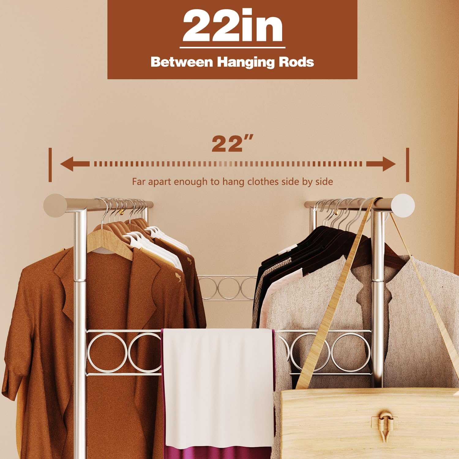 Time Ray Load 600 Lbs Heavy Duty Clothes Rack, Rolling Clothing Racks For Hanging Clothes, Adjustable Height Clothing Racks With Wheels,Commercial Clothes Rack, Heavy Duty Metal Garment Rack