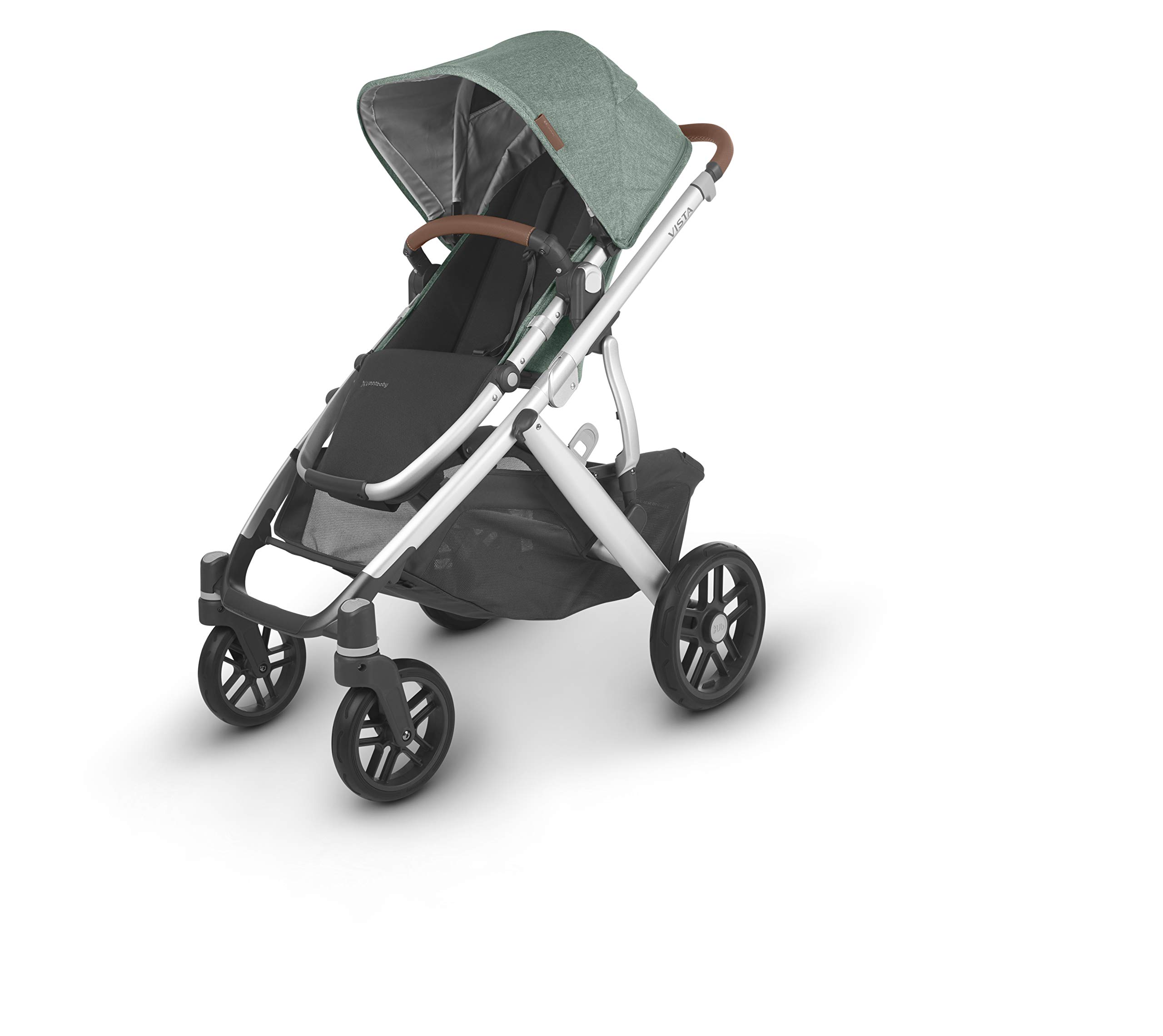 UPPAbaby Vista V2 Stroller - Emmett (Green Melange/Silver/Saddle Leather) + Piggyback for Vista & Vista V2