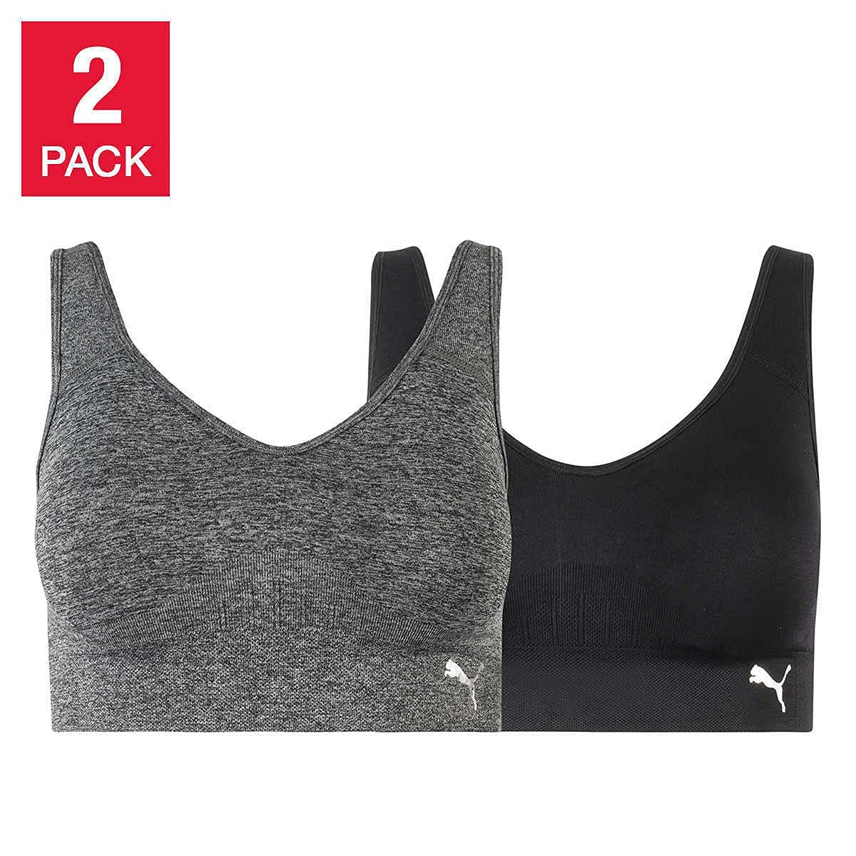 PUMA Women’s Seamless Convertible Sports Bra, 2-Pack (as1, Alpha, m, Regular, Regular, Black/Gray)