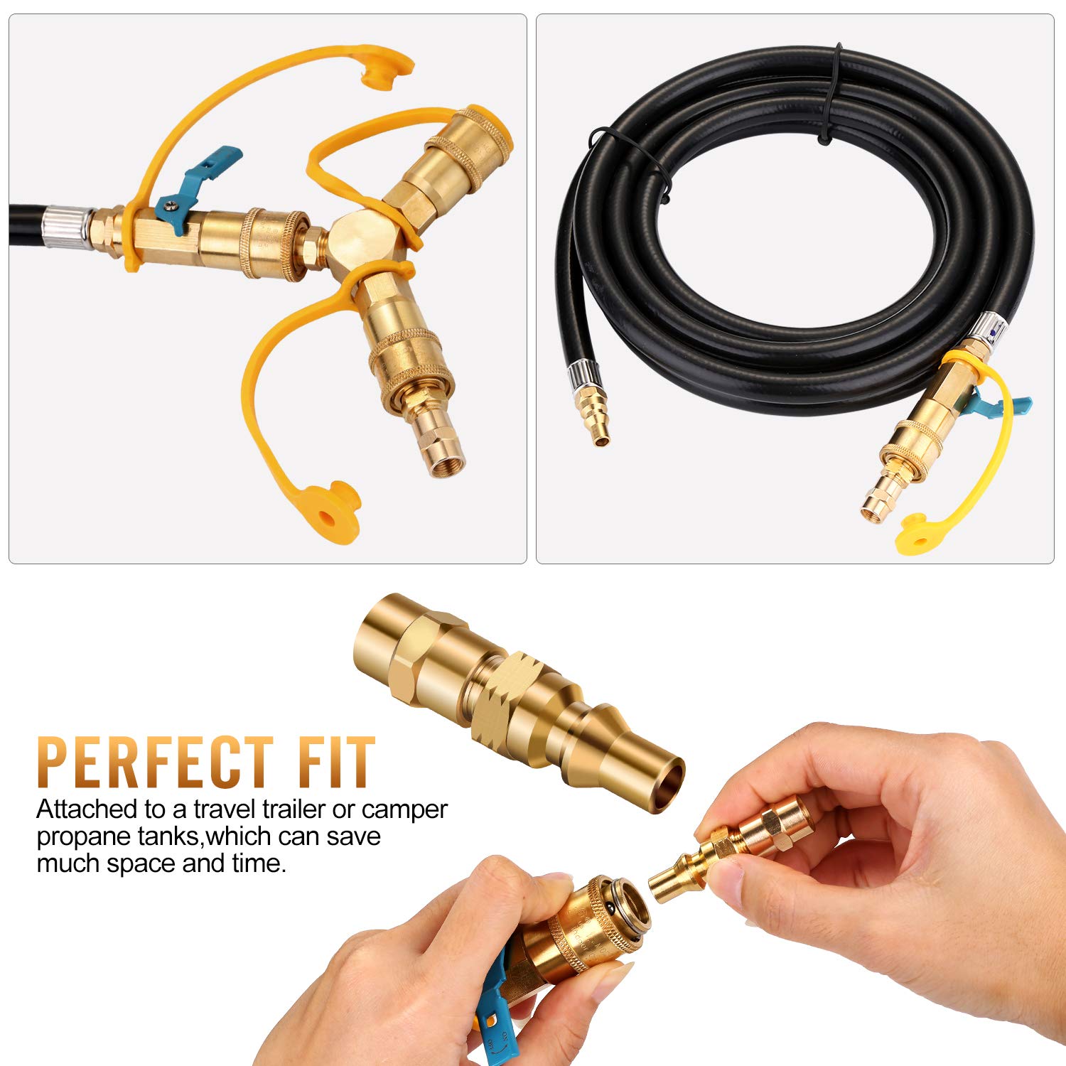 WADEO 1/4" RV LP Quick Connect/Disconnect Conversion Fitting Adapter Replacement Parts for Portable Gas Grill, with 1/8'' Female Thread x 1/4'' Male Quick Connect Plug