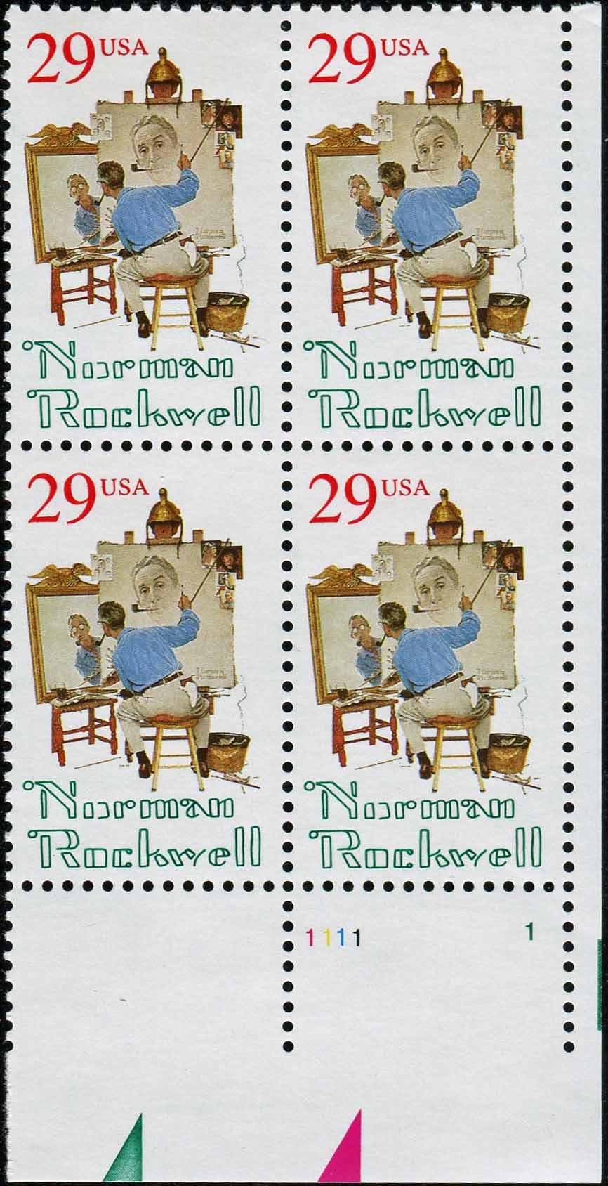 US Postal Stamps, 1994, Norman Rockwell, S# 2839, Plate Block of 4, MNH