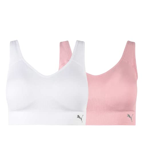 PUMA Women’s Seamless Convertible Sports Bra, 2-Pack White/Pink