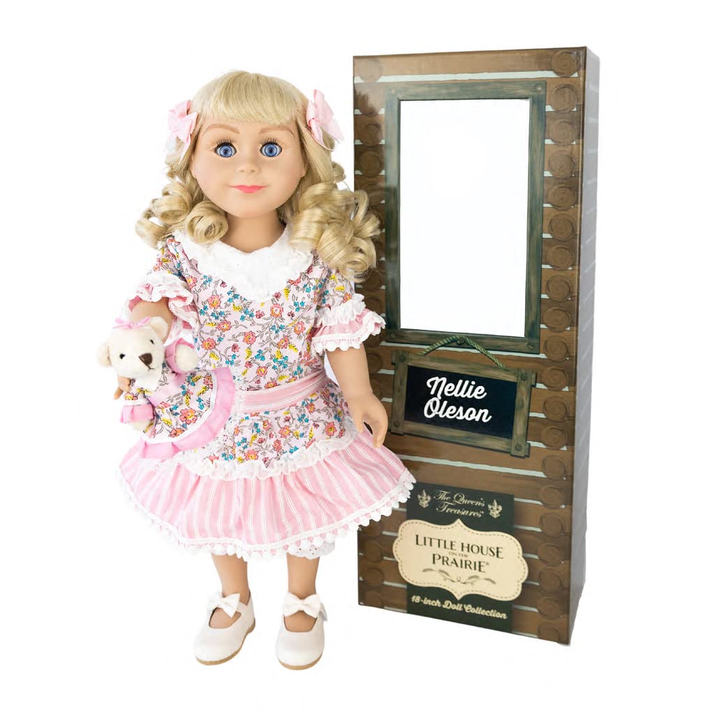 THE QUEEN'S TREASURES Officially Licensed Little House on The Prairie Nellie Oleson 18 Inch Doll, with Matching Little Bear. Compatible with American Girl