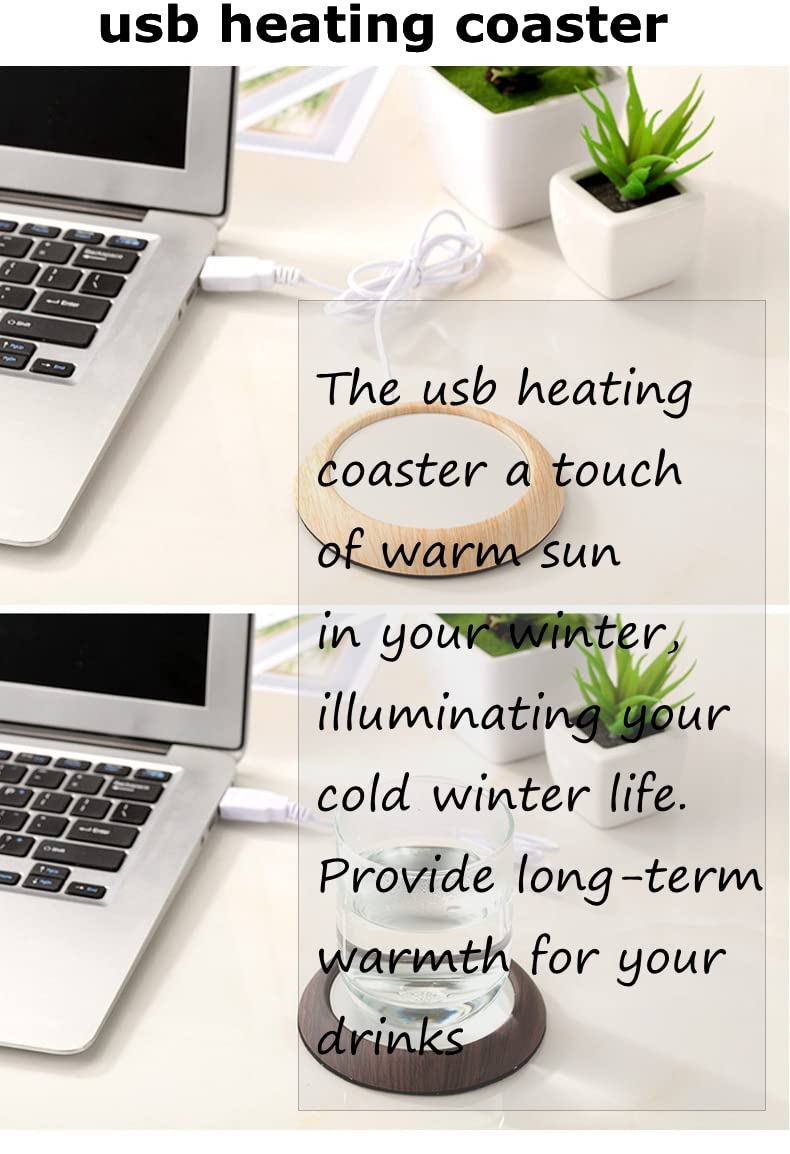 Wood Grain Electric Portable Cup Warmer Plate & Coffee Warmer & Mug Warmer with USB Cable for Office/Home/Travel Use, Suitable for Stainless Steel Cup, Ceramic Cup, Glass Cup, etc(Light Wood Grain)