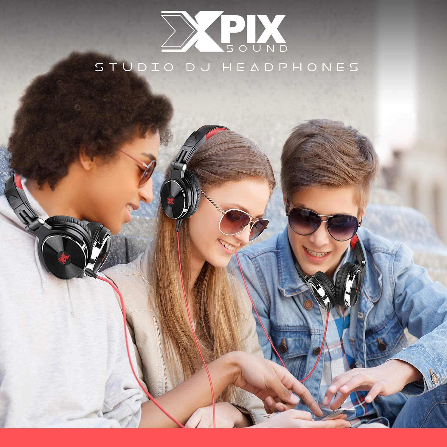 XPIX Pro DJ Headphones Closed Back Over Ear Stereo Monitor Headphones, For Monitor & Mixing, Single Side, Dual Source Monitoring