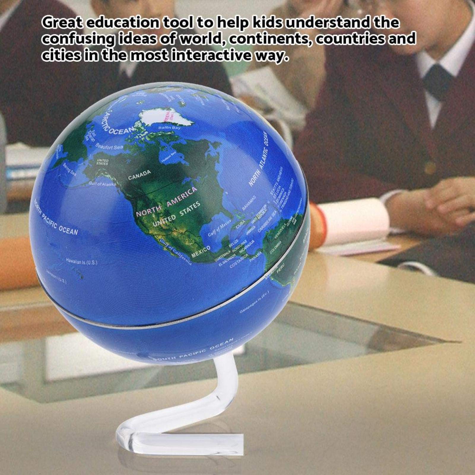 World Globe, Rotating Earth Globe Rotating World Globe, Non- Great Education Tool with Stand Office Decoration for Kids and Adults(English Blue)