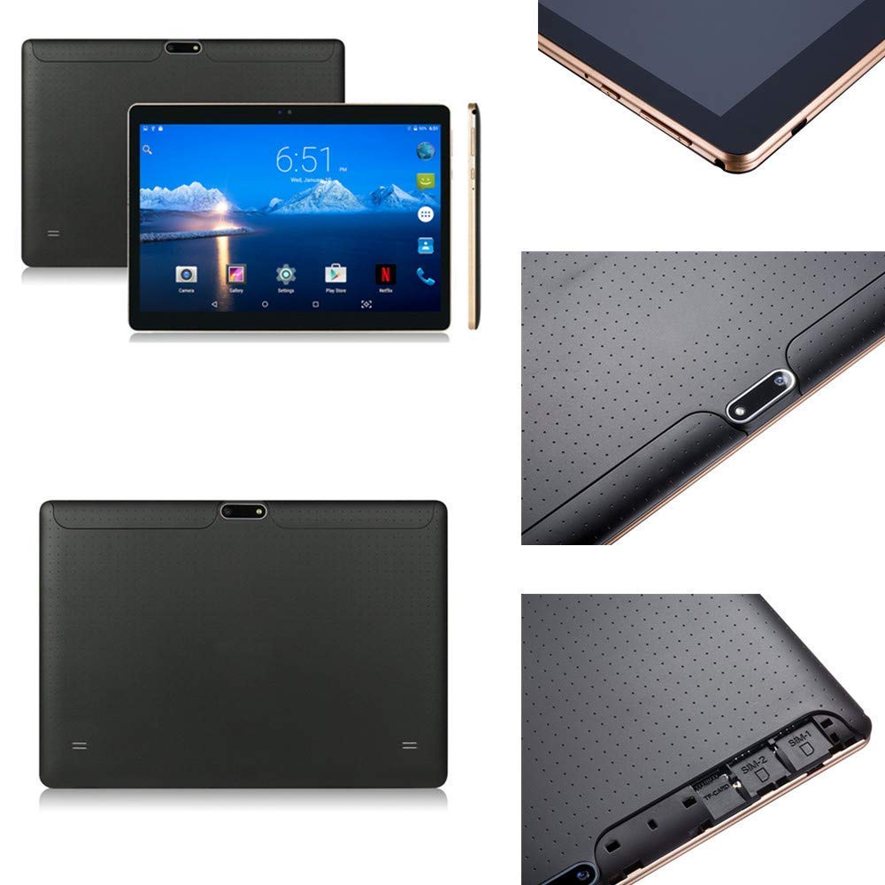 TenYiDe 10.1" Inch Android Tablet PC,3G Unlocked Phablet 4GB RAM 64GB Storage with Dual sim Card Slots and Cameras, Tablet PC with WiFi, Bluetooth,GPS(Metallic Silver) (Matte Black)