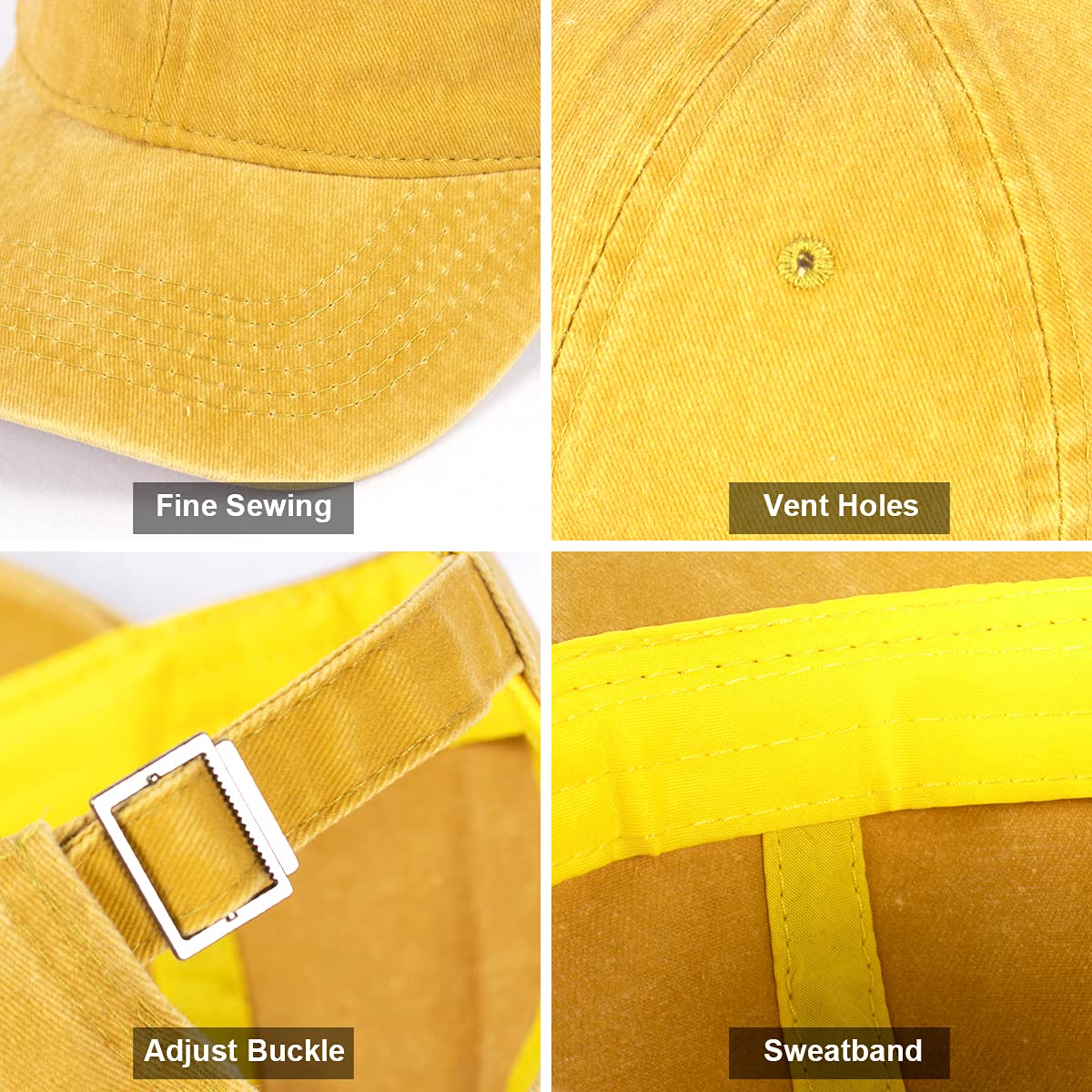 Vgogfly Distressed Baseball Cap for Men Women Vintage Washed Distressed Baseball Hat Unisex Sports Cap Yellow
