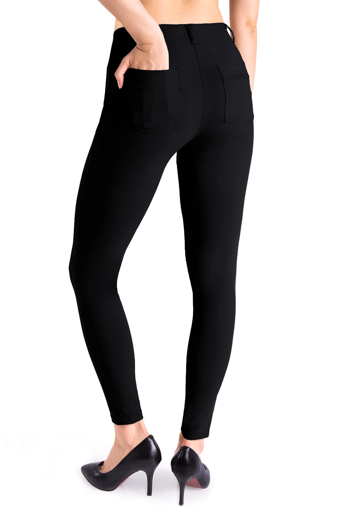 Yogipace,Belt Loops,Tall Women's Pull-on Yoga Dress Pants Skinny Work Leggings,31",Black,Size XXL