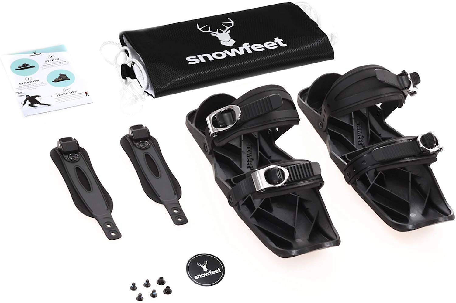 Snowfeet - Mini Short Ski Skates for Snow | Skis for Winter Shoes | Short Snowskates Snowblades Skiboards | The Real Original (Black)