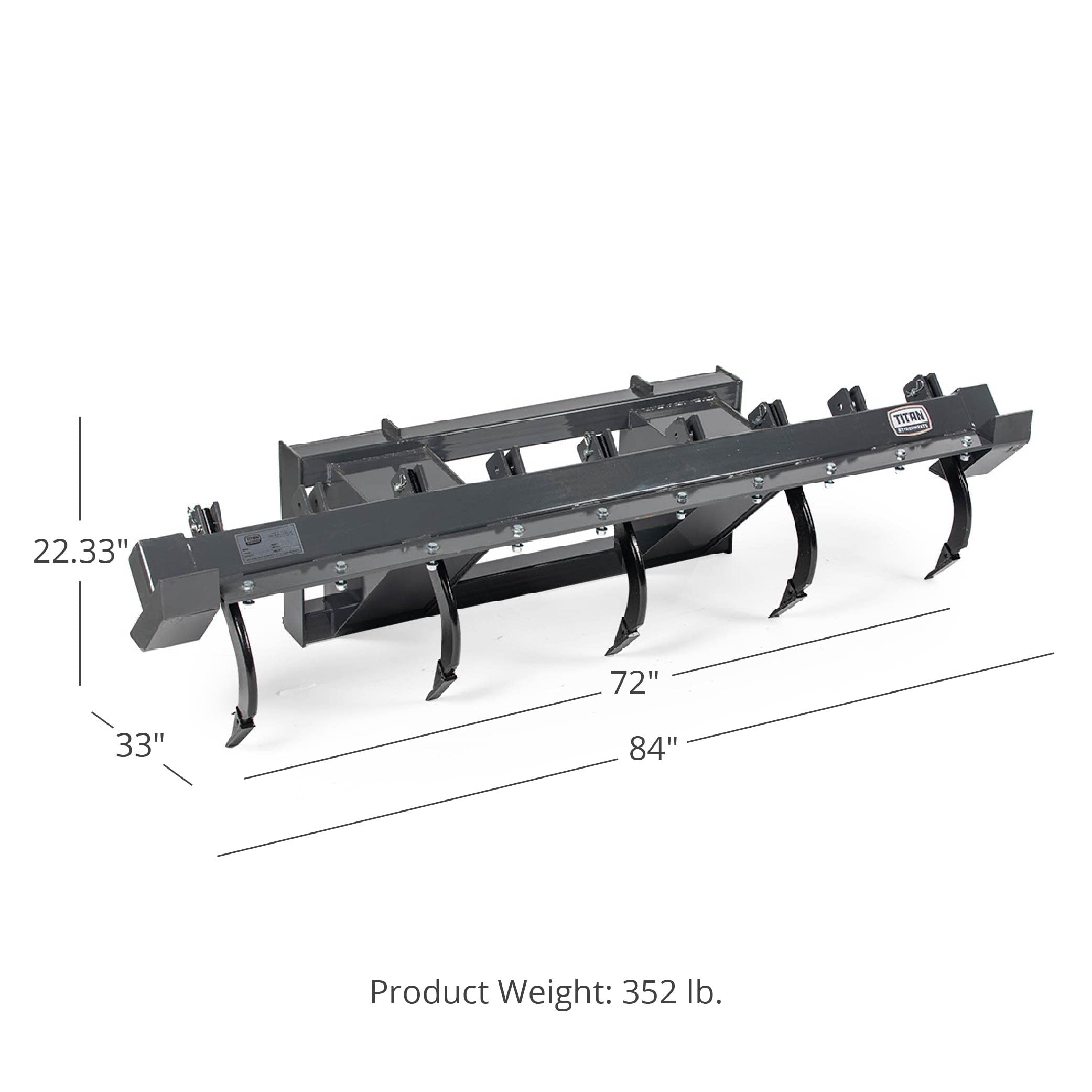 Titan Attachments 72in Ripper Scarifier Skid Steer Attachment, Quick Connect Landscape Rake