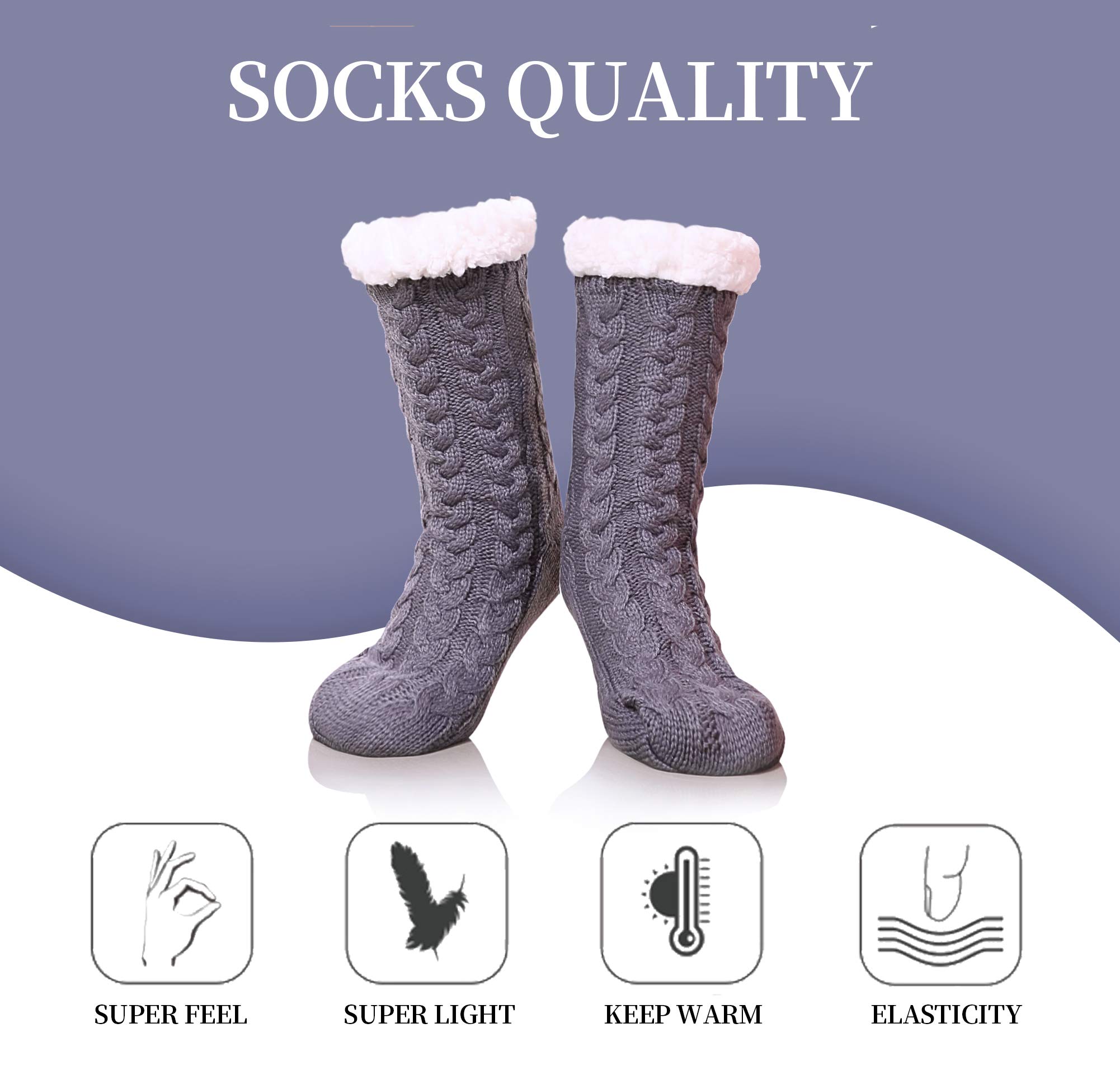 SDBING Women's Winter Super Soft Warm Cozy Fuzzy Fleece-Lined with Grippers Slipper Socks (Dark Gray)