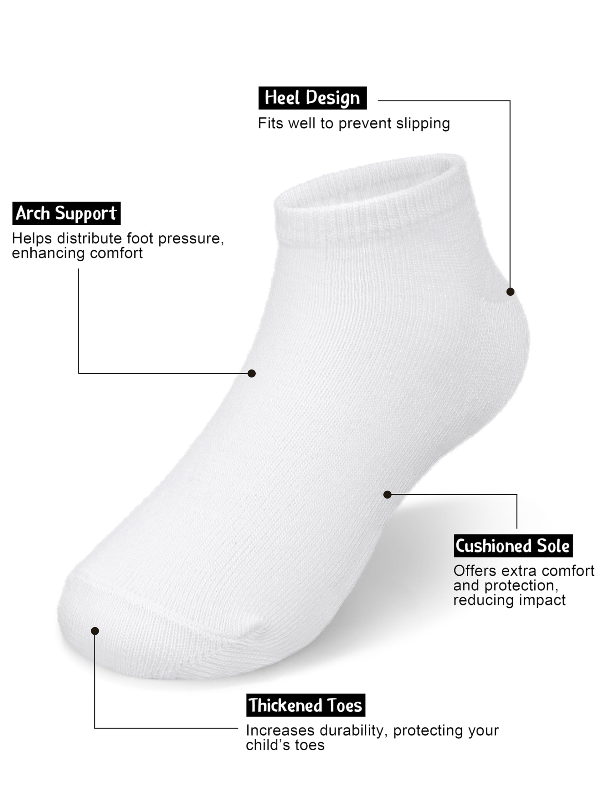 URATOT 24 Pairs Kids' Low Cut Socks Boys' or Girls' Half Cushion Socks Athletic Ankle Socks