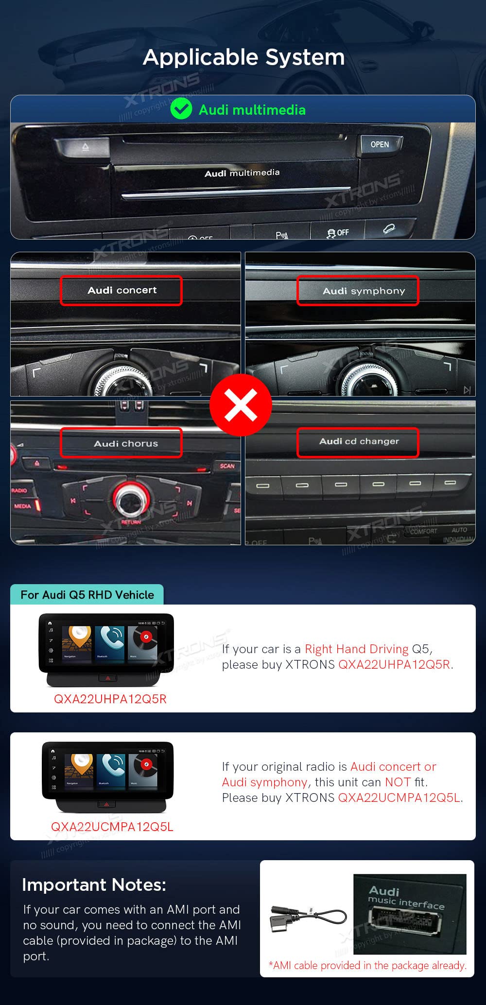 XTRONS 12.3 Inch IPS Car Touch Screen for Audi Q5 Concert/Symphony Radio System, Android 12 Car Stereo Radio GPS Navigation - Qualcomm Octa Core, 8GB+128GB, Car Play, Android Auto, 5GHz WiFi