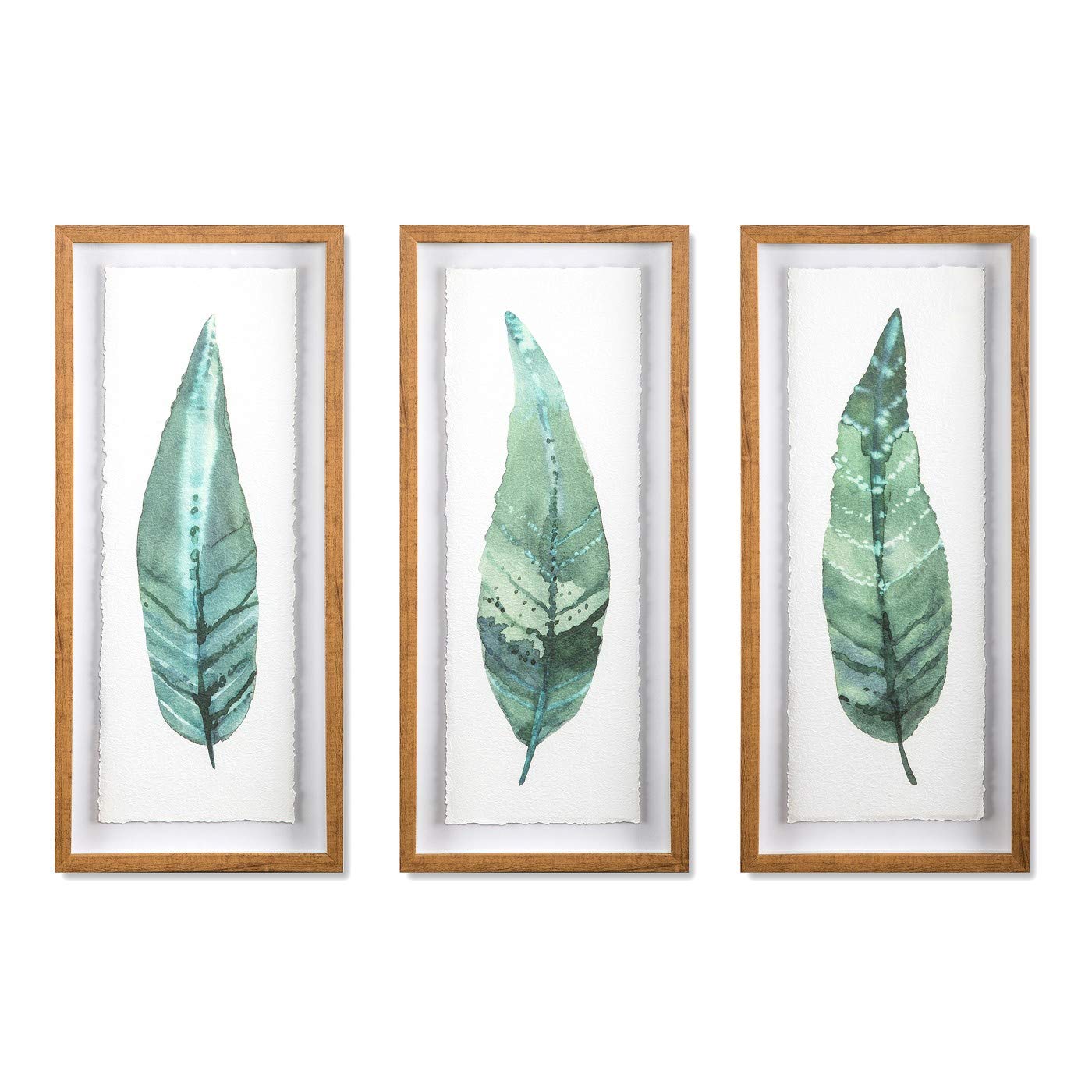 threshold Set of 3 28"x12" Framed Leaves Decorative Wall Art White