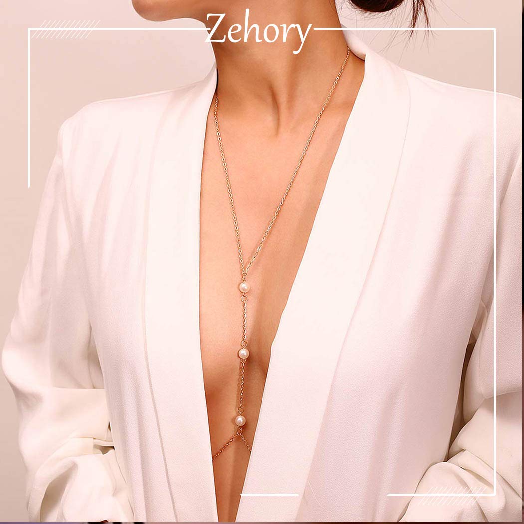 Zehope Boho Pearl Body Chain Gold Sexy Waist Belly Chains Bikini Beach Bra Body Chain Jewelry for Women