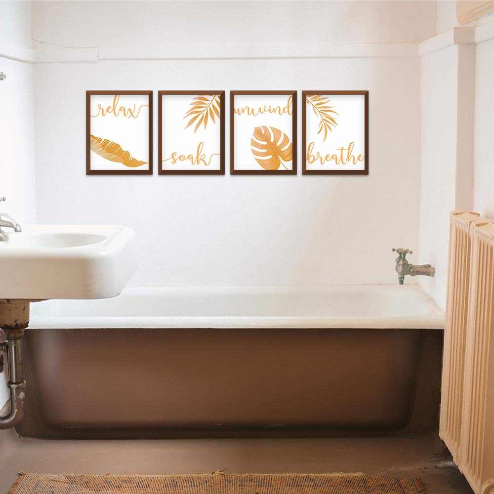 Terracotta Bathroom Decor - Relax,Soak,Unwind,Breathe Leaves Wall Art - Set of 4 8 x 10 Unframed Prints - Yoga Studio Art - Spa Decorative Photos - Home, Office, Classroom,Dorm Palm Tree Leaf Monstera