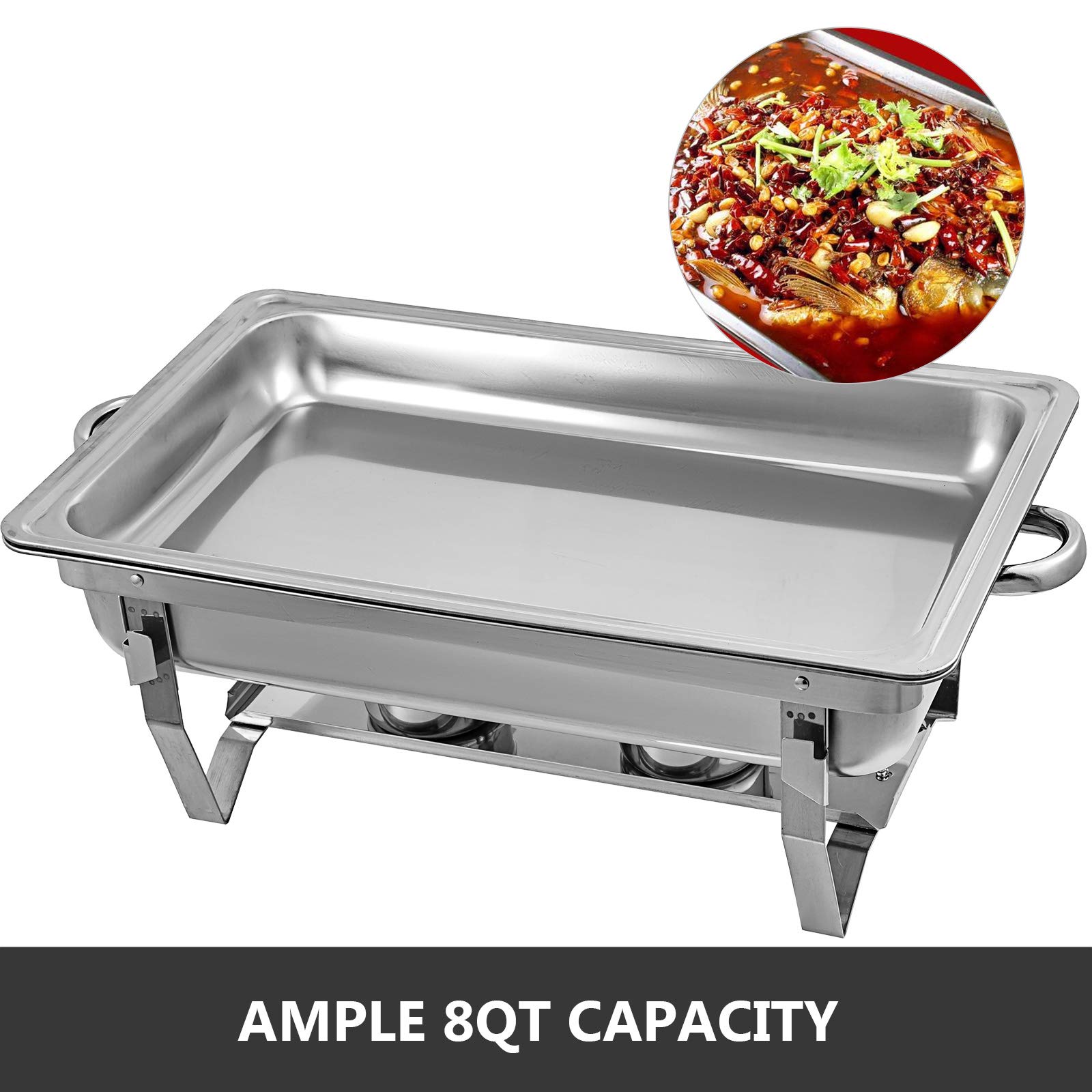 VEVOR 8 Quart Stainless Steel Complete Rectangular Chafers for Catering Buffet Warmer Set with Folding Frame, 4 Packs, Sliverā¦