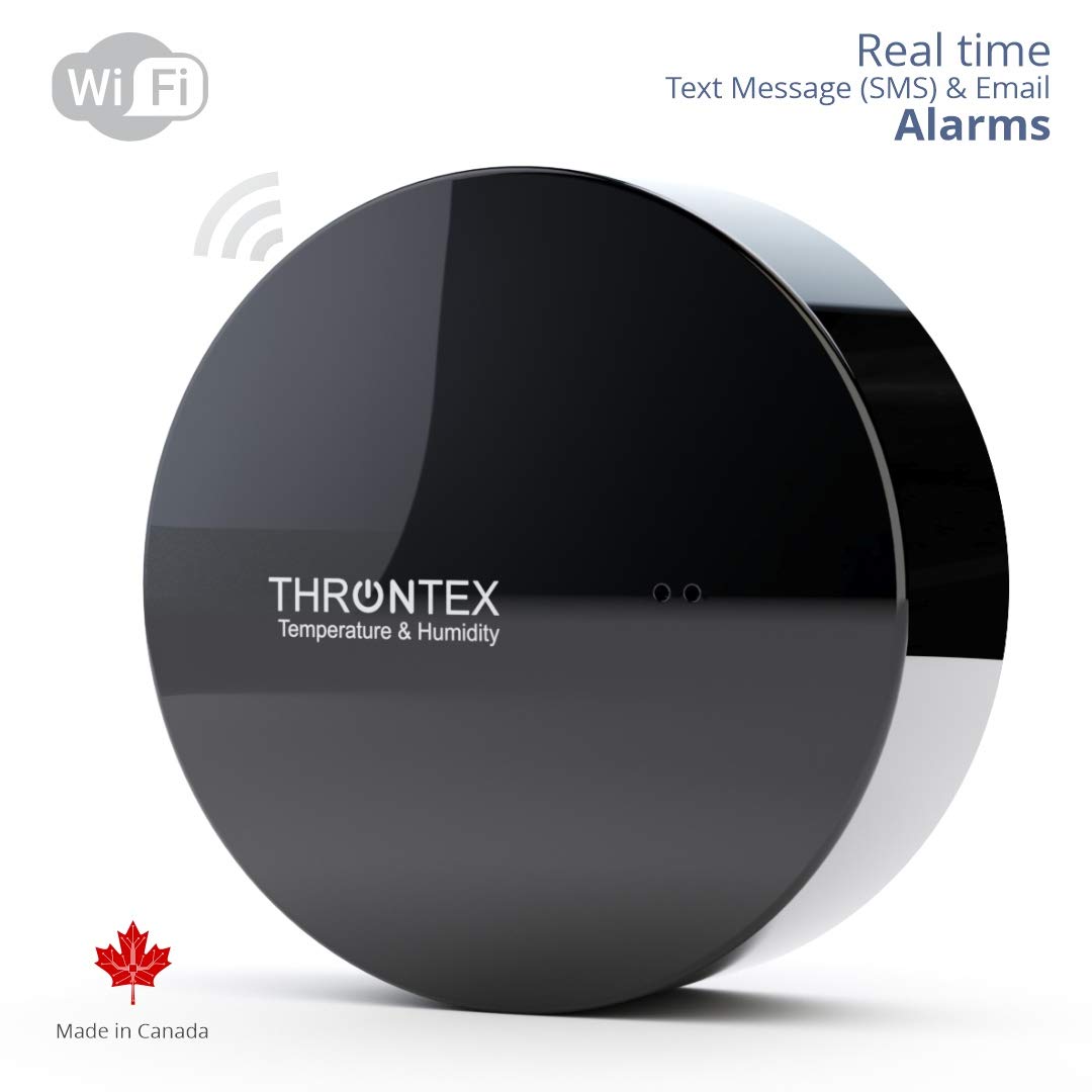 Throntex Wireless Thermometer/Hygrometer | Direct WiFi Connection with Text Message & Email Alarms | Compatible with iPhone + Android + PC