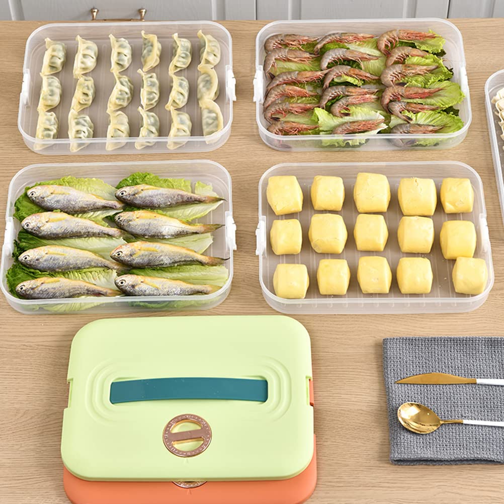 YQkoop Refrigerator Food Shelf Dumpling Storage Box, 3 Layered Stackable Plastic Storage Bins Tray Container with Lid for Bathroom, Food, Snack, Fruit, Vegetables
