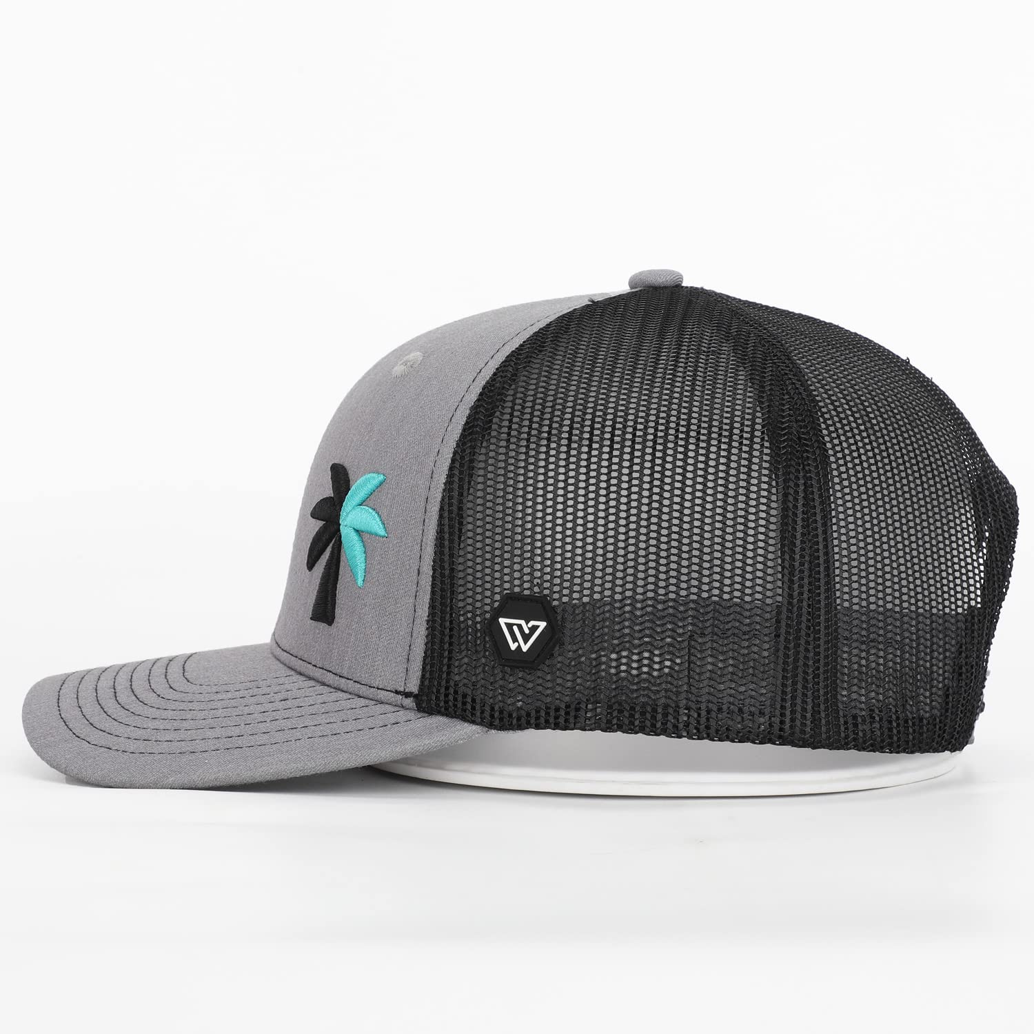 WUE Trucker Hat The Palm Tree Hat Snapback hats for men (Heather Grey/Black)