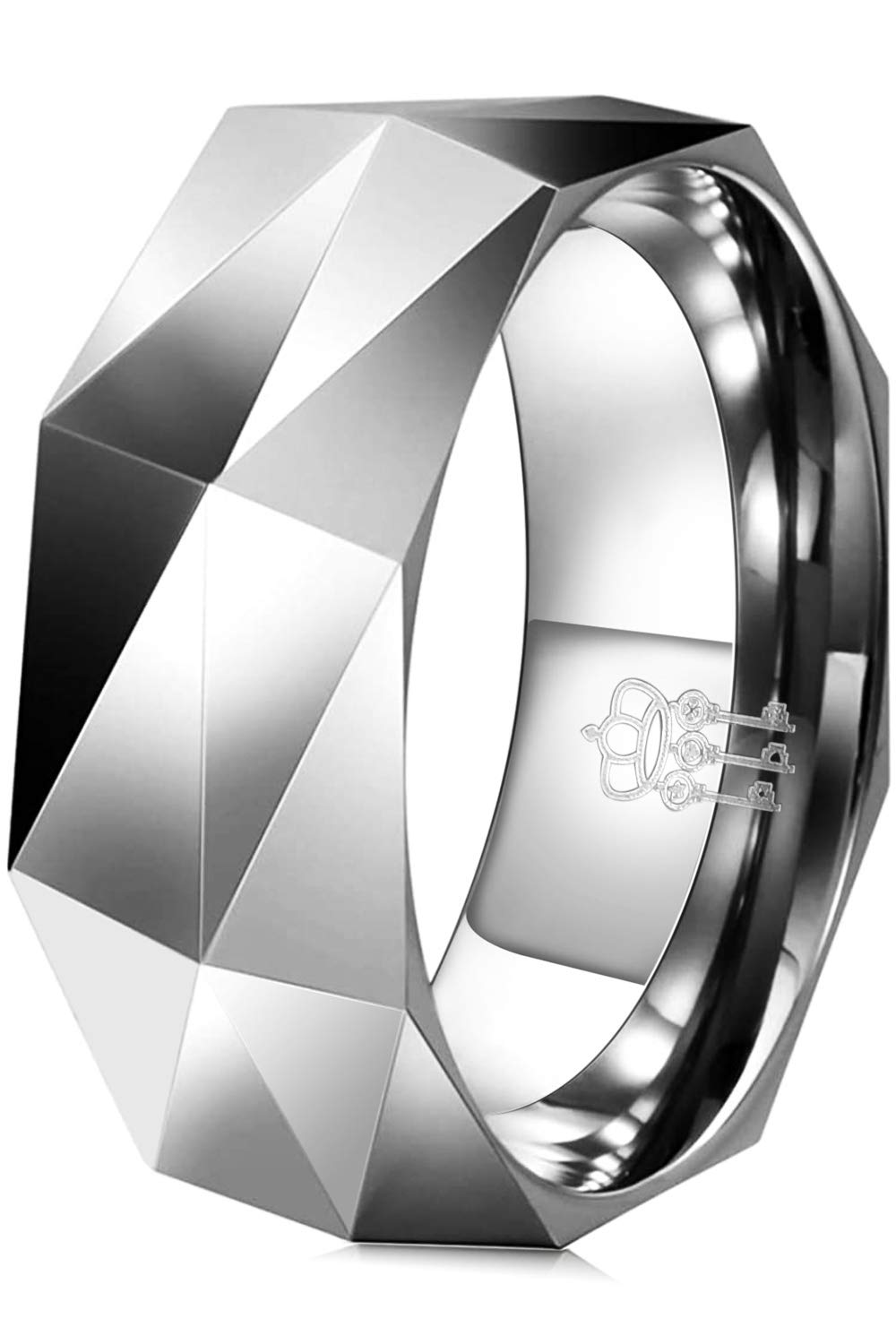 THREE KEYS JEWELRY Womens Charming Jewelry 4mm Silver Tungsten Polished Multi-faceted Wedding Carbide Ring Band for Women Engagement Size 6
