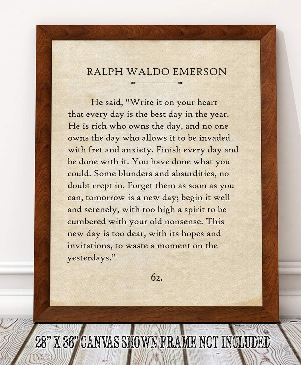 Ralph W Emerson - Write it on Your Heart That Every Day is the Best Day, Classic Home Room Decor, Inspirational Life Quote Wall Art, Book Page Style Gift, Choose Unframed Old Style Poster or Canvas