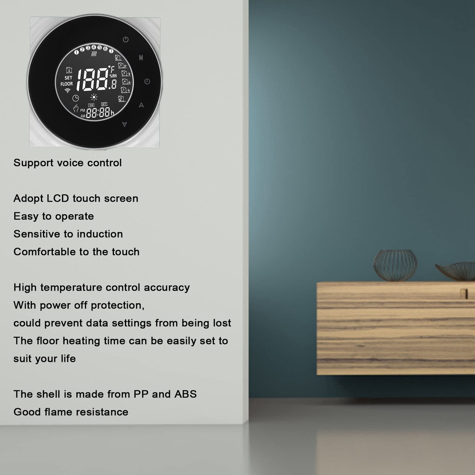 Smart Floor Heat Thermostat, WiFi Voice Phone Control LCD Touch Screen Thermostat for Electric Heating Systems 95β240VAC