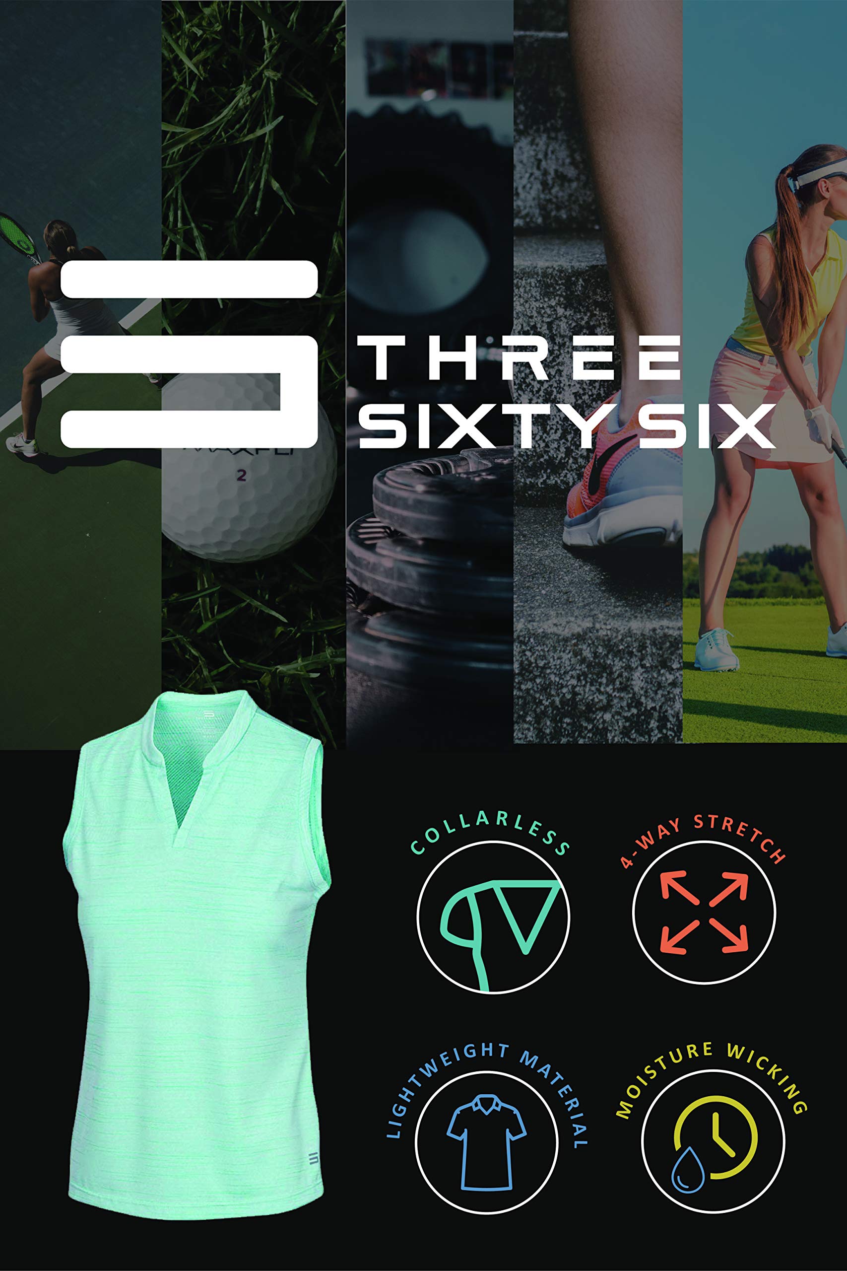 Three Sixty Six Women’s Collarless Golf Polo Shirt - Dry Fit, Breathable, Compression Golf Tops Aqua Blue