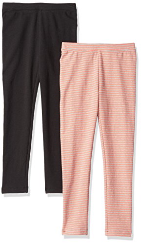 Spotted Zebra Girls' Cozy Fleece Leggings, Pack of 2, Black/Peach, Medium