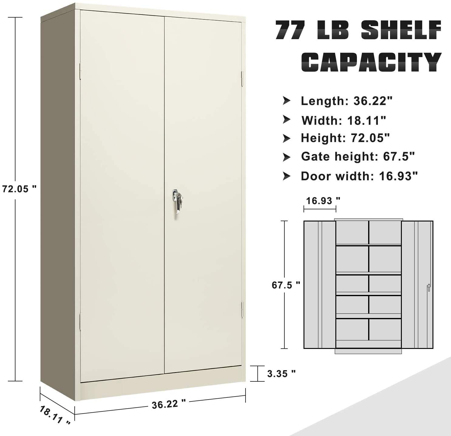 Tall Metal Storage Cabinet with Locking Doors and 4 Adjustable Shelves, 72.05" H x 36.22" W x 18.11", Steel Utility Cabinets for Garage, Home Office, Kitchen Pantry, Classroom, Easy Assemble, Grey